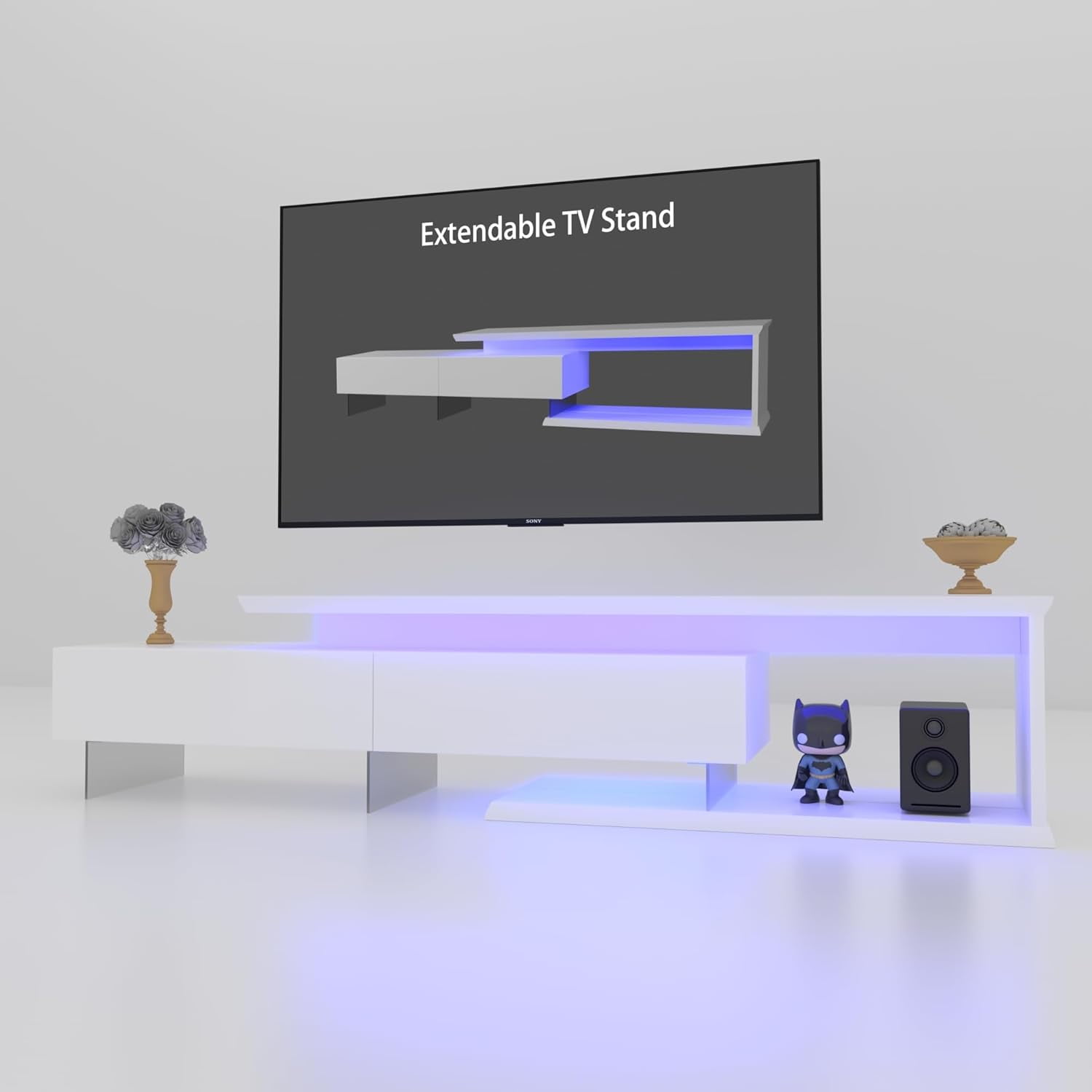 Extendable LED TV Stand for 65 75 85 Inch TV, Relief Surface ...