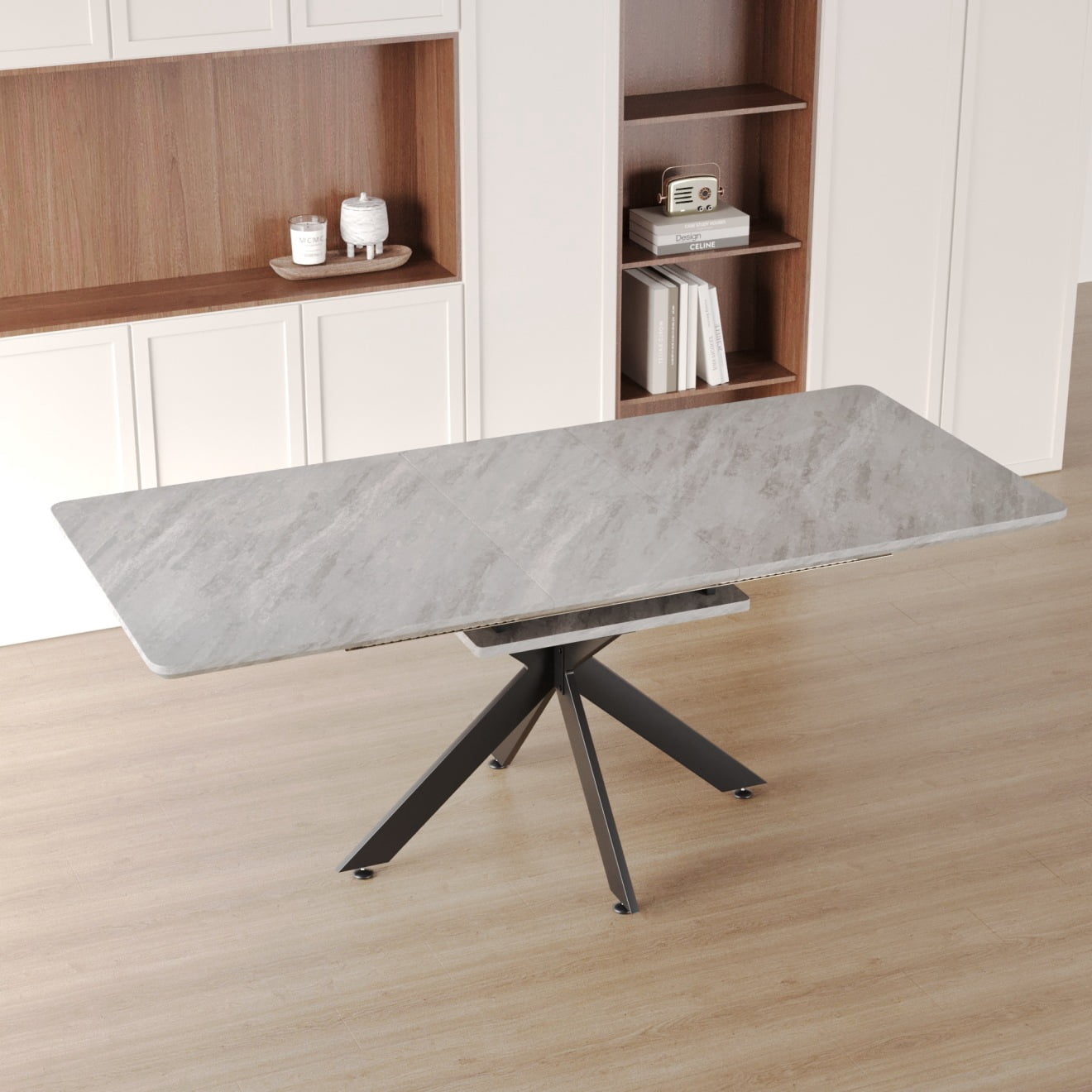 Extendable Large Dining Table, Modern Mid-Century Kitchen Table with ...