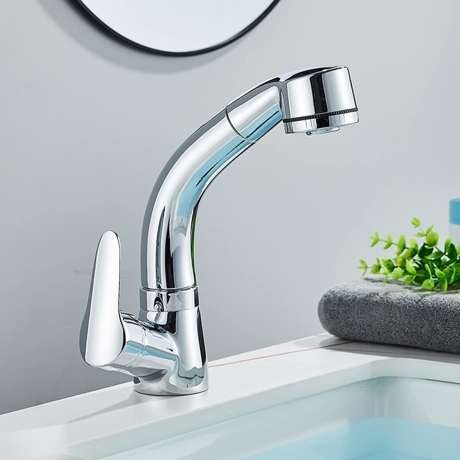 Extendable Lift Basin Faucet with Flexible Pull Out Sprayer Deck ...