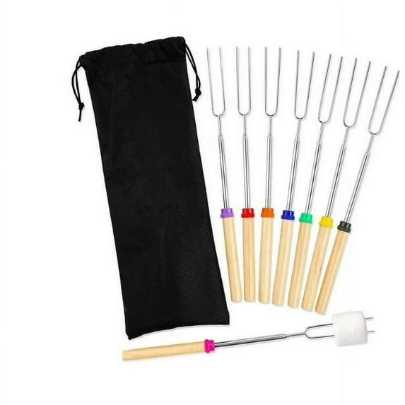 8pc Extendable Marshmallow Roasting Sticks, Telescoping Smores Skewers & Hot Dog Forks, 32 inch ...