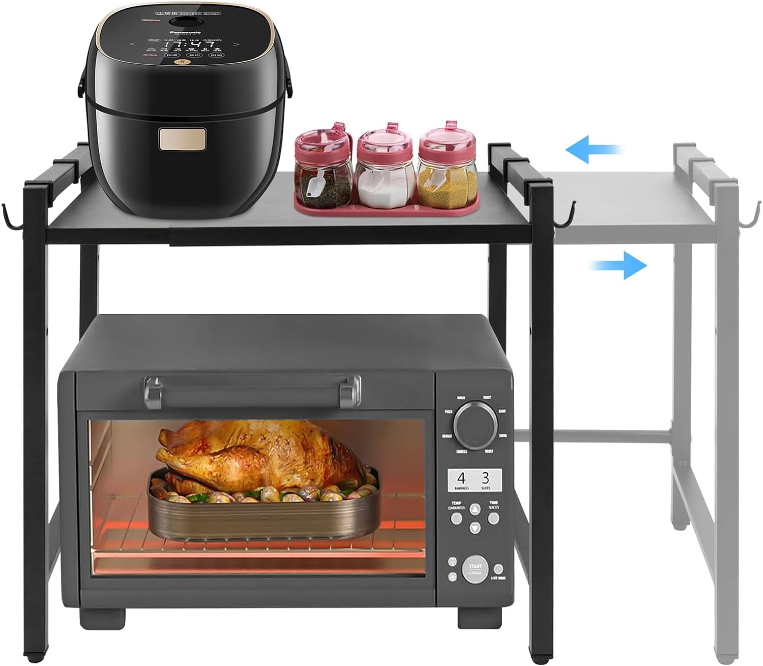 Extendable Microwave Oven Rack, Adjustable Kitchen Counter Shelf, 2 ...