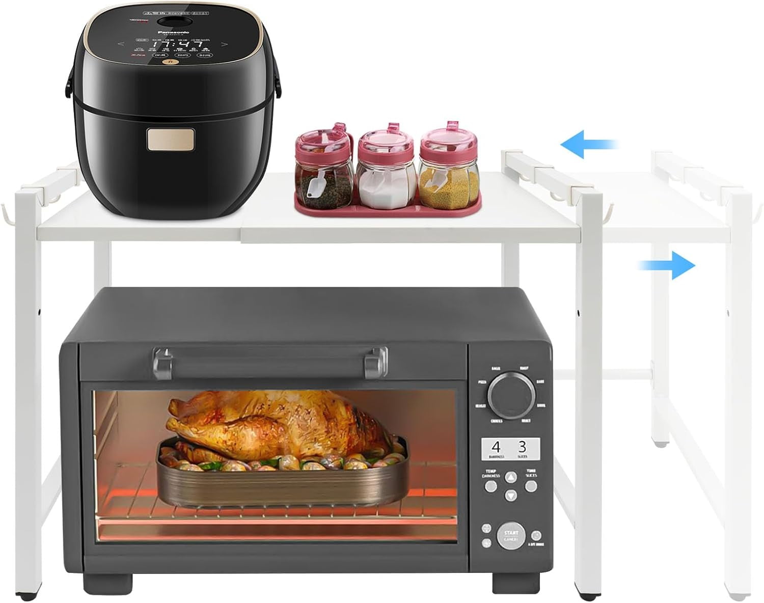 Extendable Microwave Oven Rack, Adjustable Kitchen Counter Shelf, 2 ...