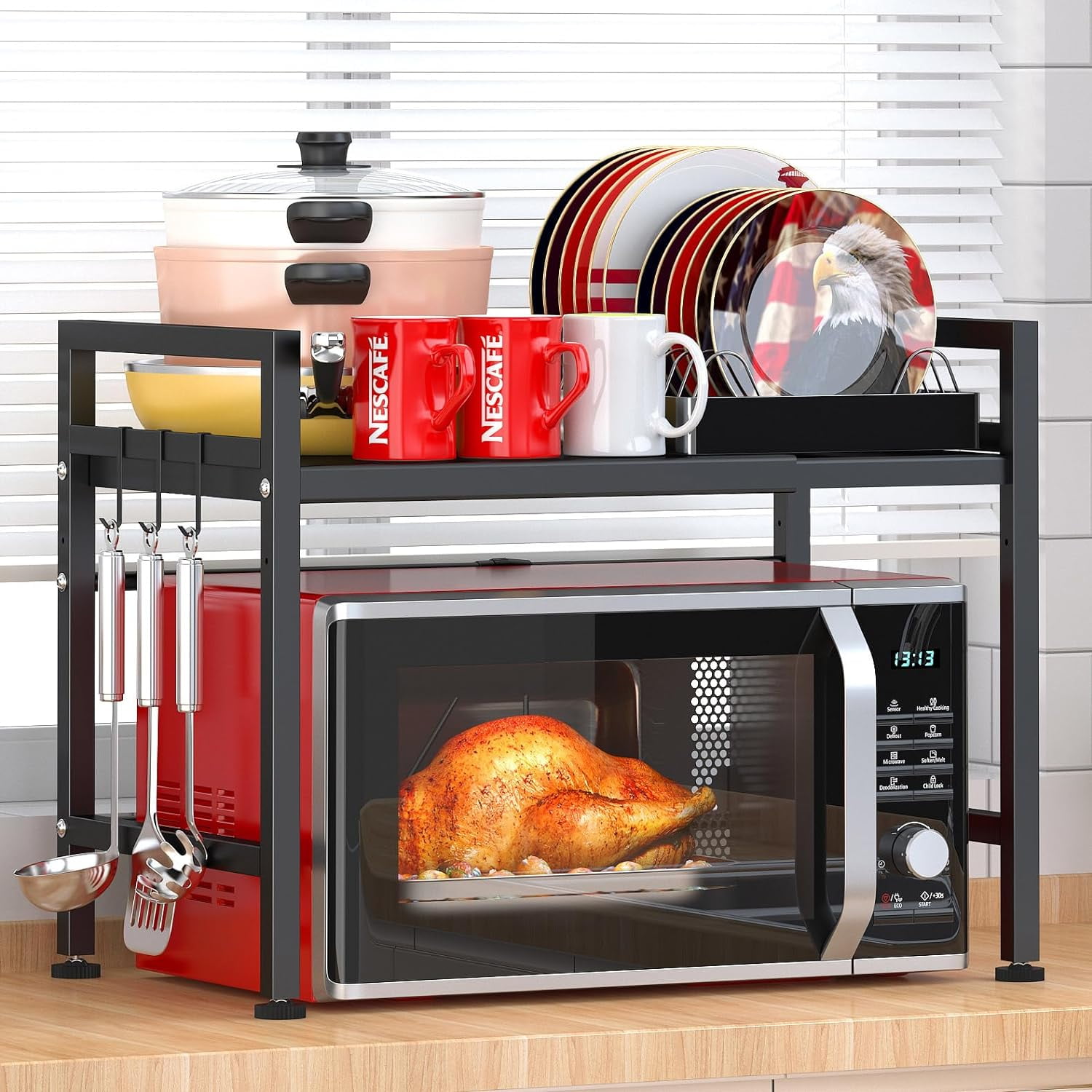 Extendable Microwave Oven Rack, Adjustable Microwave/Toaster Shelf ...