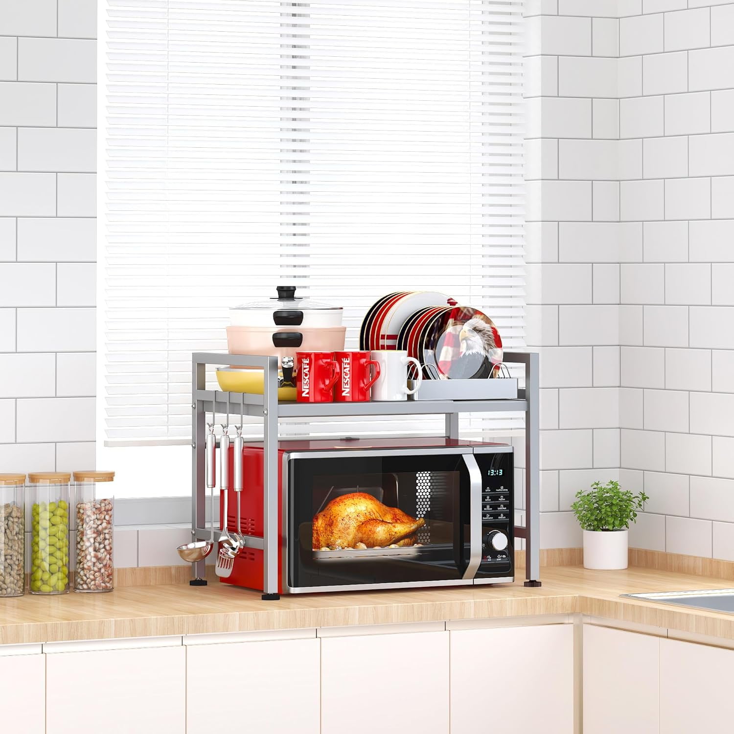 Extendable Microwave Oven Rack, Adjustable Microwave/Toaster Shelf ...