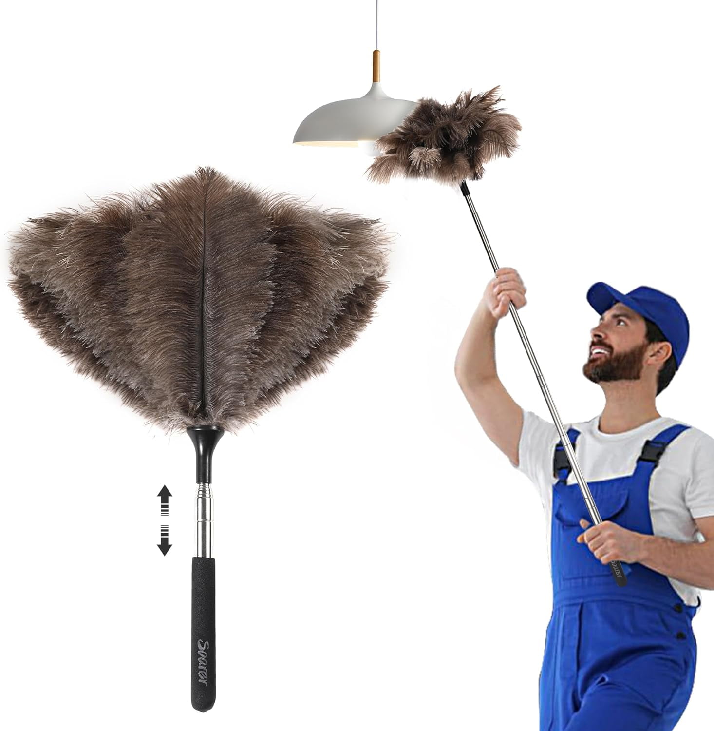 Extendable Ostrich Feather Duster - 40 inches Fluffy Long Handle ...