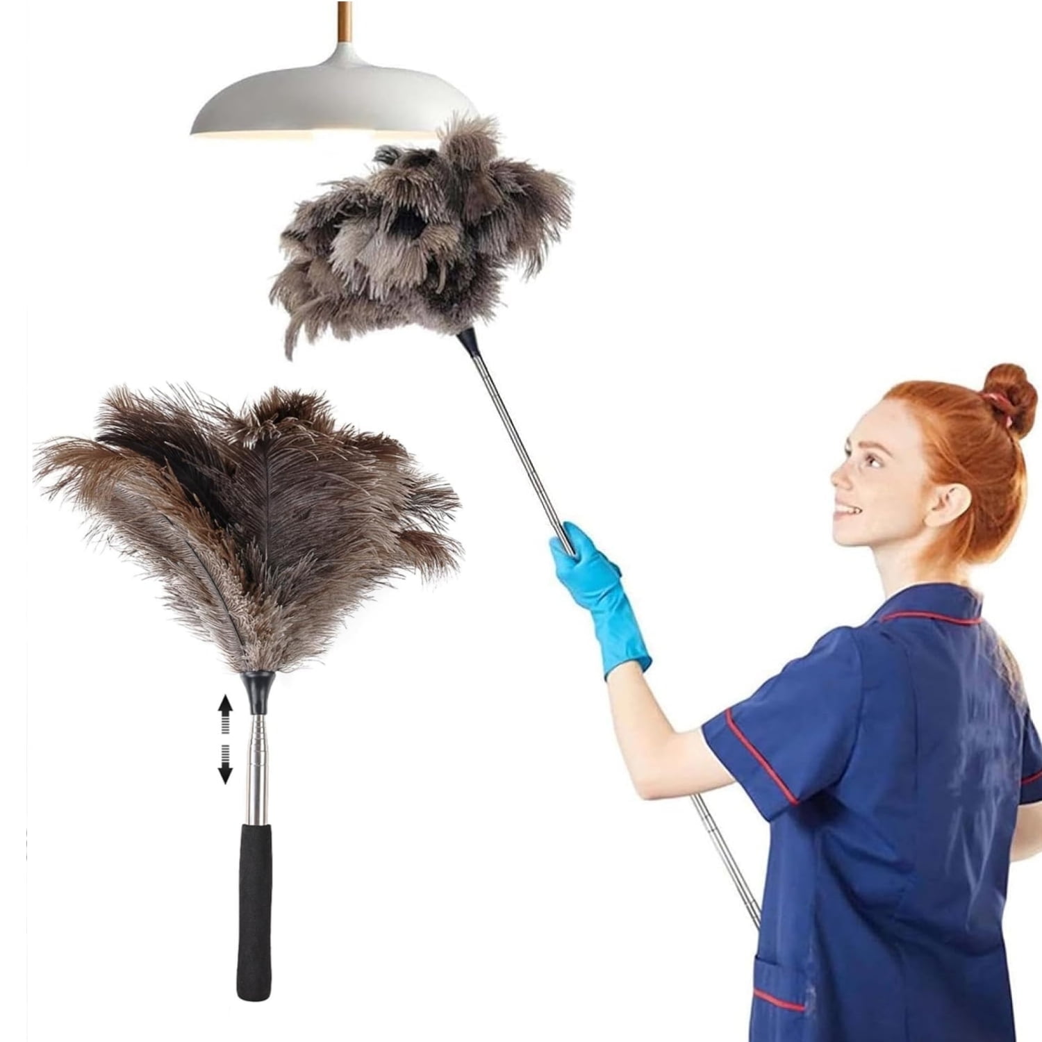 Extendable Ostrich Feather Duster,Fluffy Long Handle Reusable Feather ...