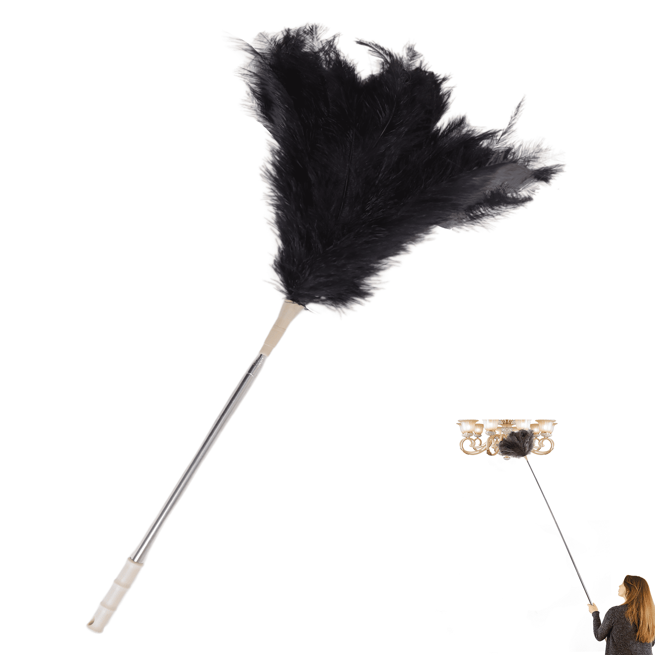 Extendable Ostrich Feather Duster with Extension Pole Up to 81.9 inch（1 ...