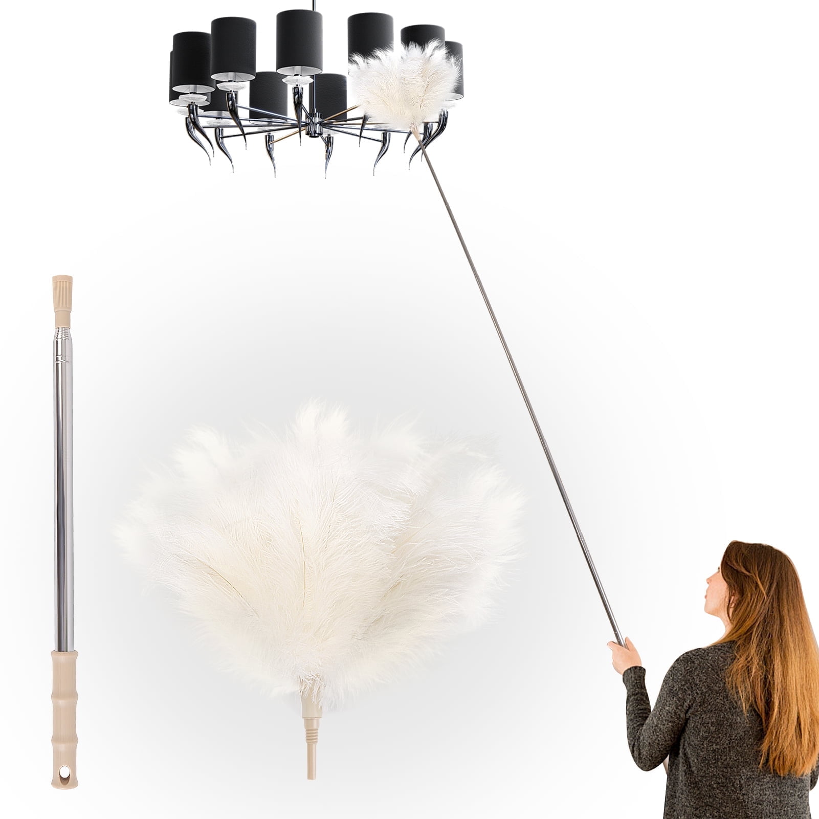 Extendable Ostrich Feather Duster with Extension Pole Up to 94.5 "(2.1m ...