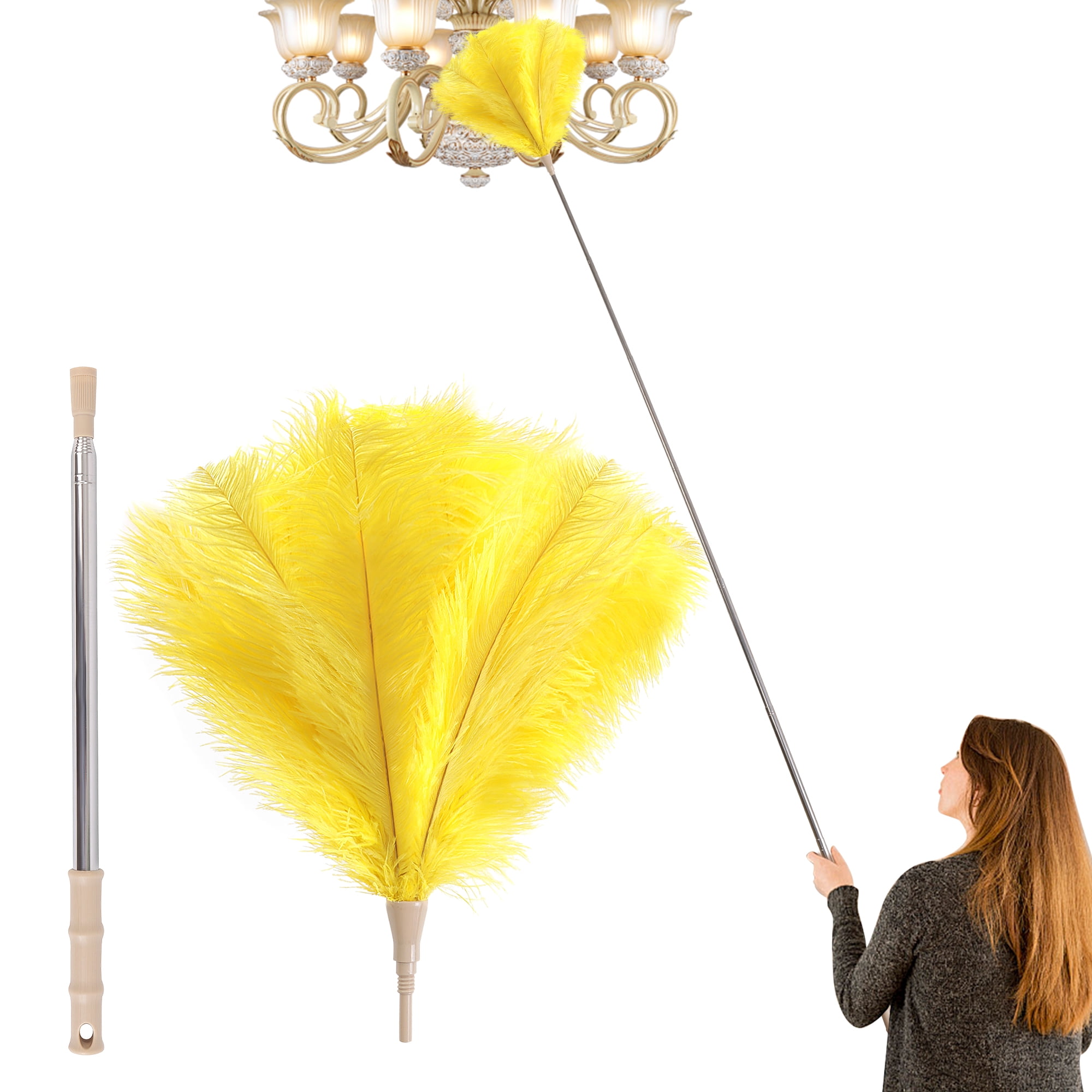 Extendable Ostrich Feather Duster with Extension Pole Up to 94.5 inch（2 ...
