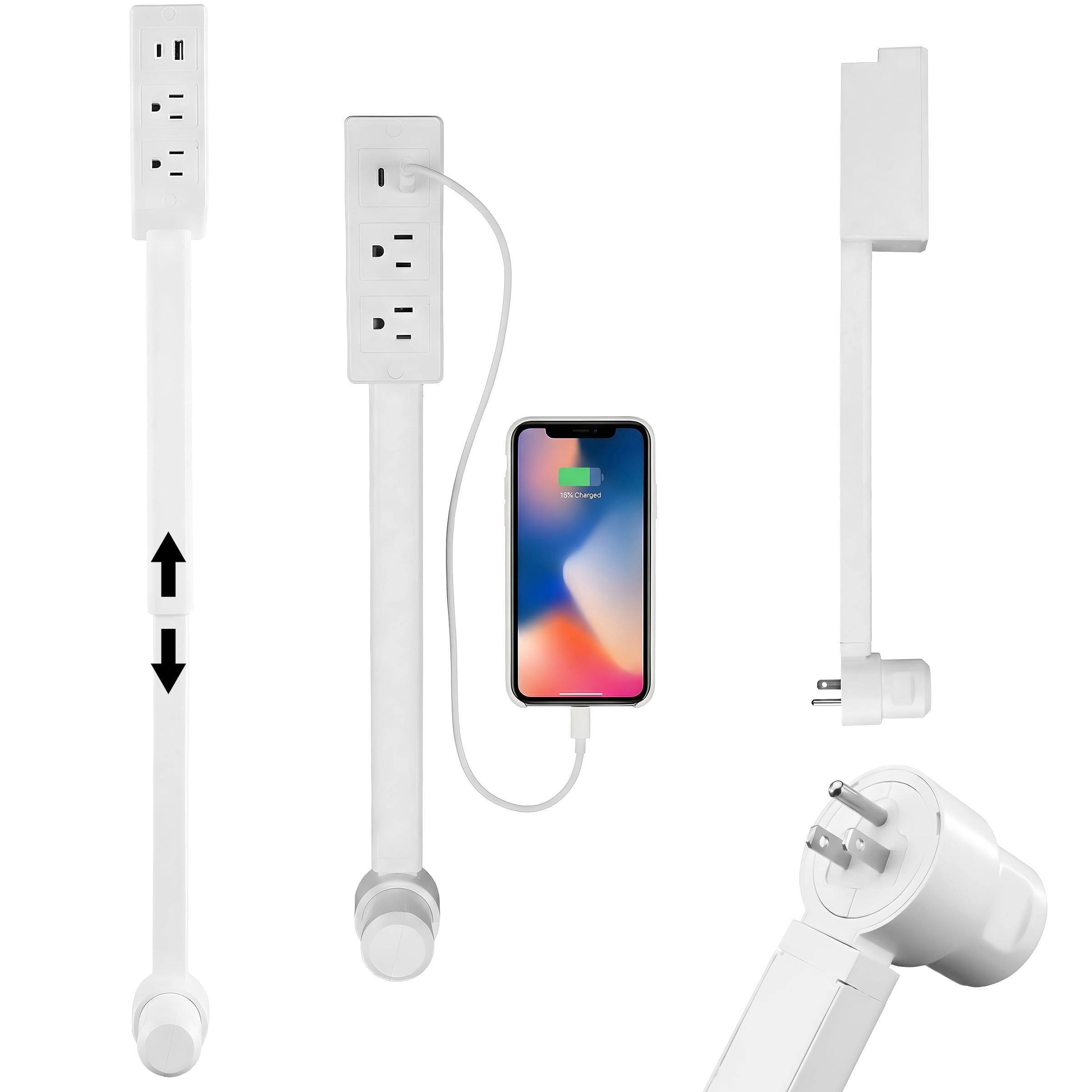 Extendable Outlet Extender Stick - 180° Rotating Plug Power Socket ...