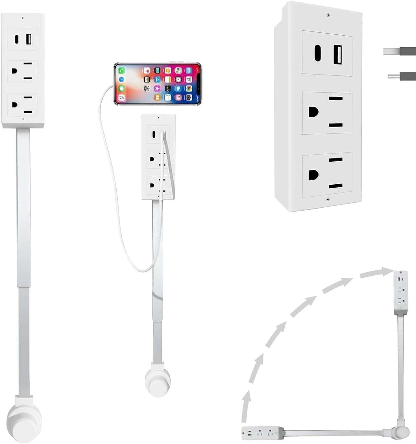 Extendable Outlet Plug, Extendable Outlet Extender Stick Features USB-A ...