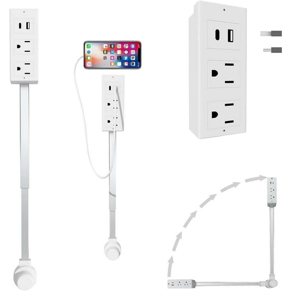 Extendable Outlet Plug, Extendable Outlet Extender Stick Features USB-A ...
