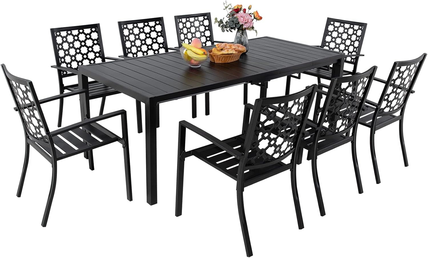 Extendable Patio Dining Table Set for 8 People, Stackable Metal Chairs ...