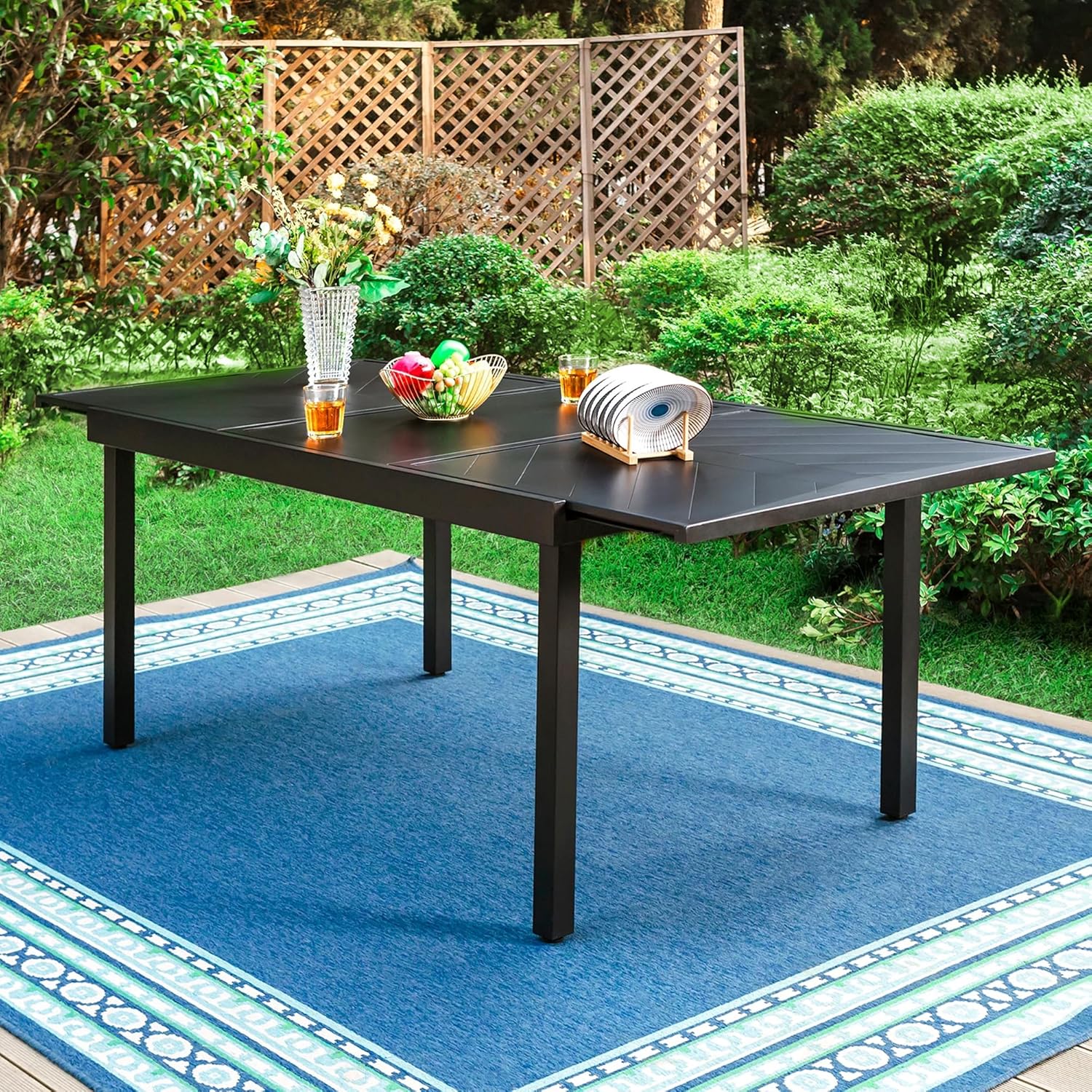 Extendable Rectangle Outdoor Dining Table for 6-8 People, Adjustable ...