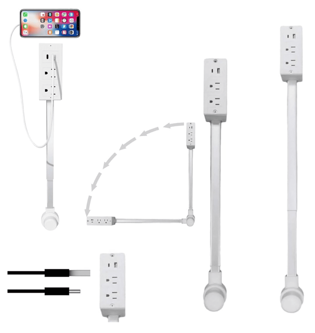 Extendable Rotating Outlet, Electrical Outlet Expander with USB-A, USB ...