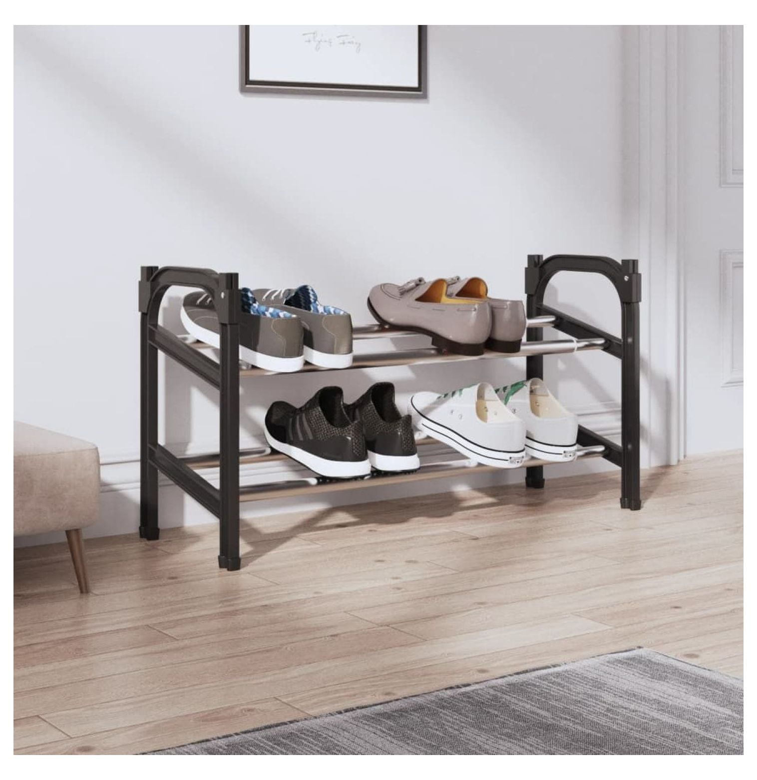 Extendable Shoe Rack - 2 Tier Metal Shoe Organizer, Adjustable 26-46.9 ...