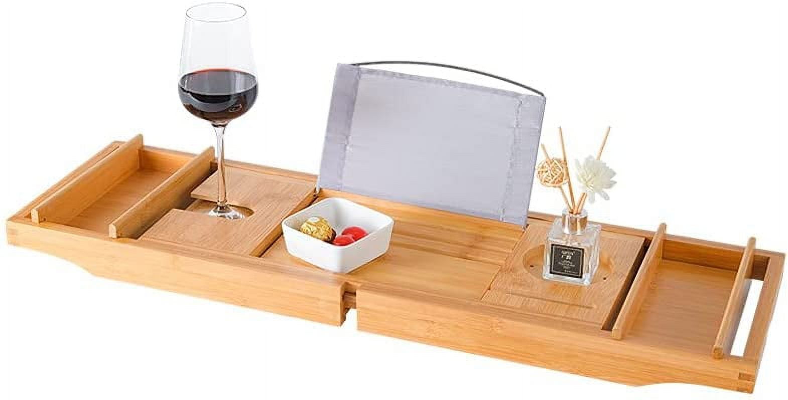 Extendable Sides Bamboo Bathtub Tray Bath Table Adjustable Caddy Tray ...