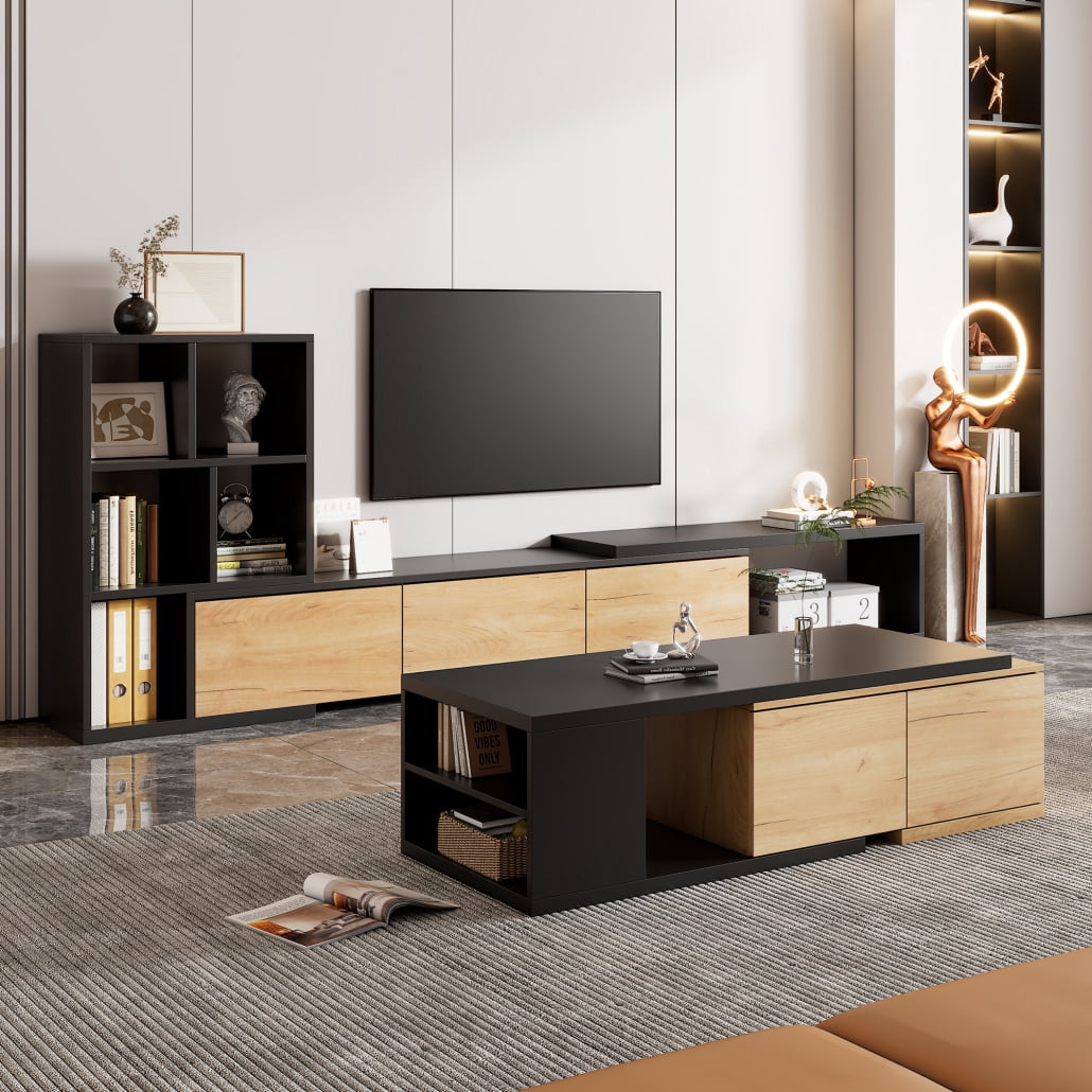 Extendable TV Stand and Coffee Table Set of 2, Modern Entertainment ...