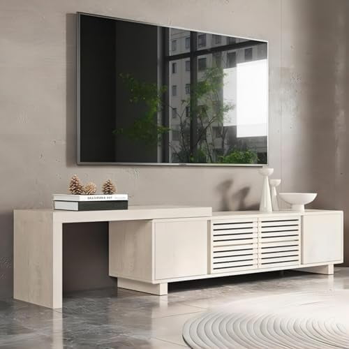 Extendable TV Stand with 4 Shelves Japandi Media Entertainment Center ...