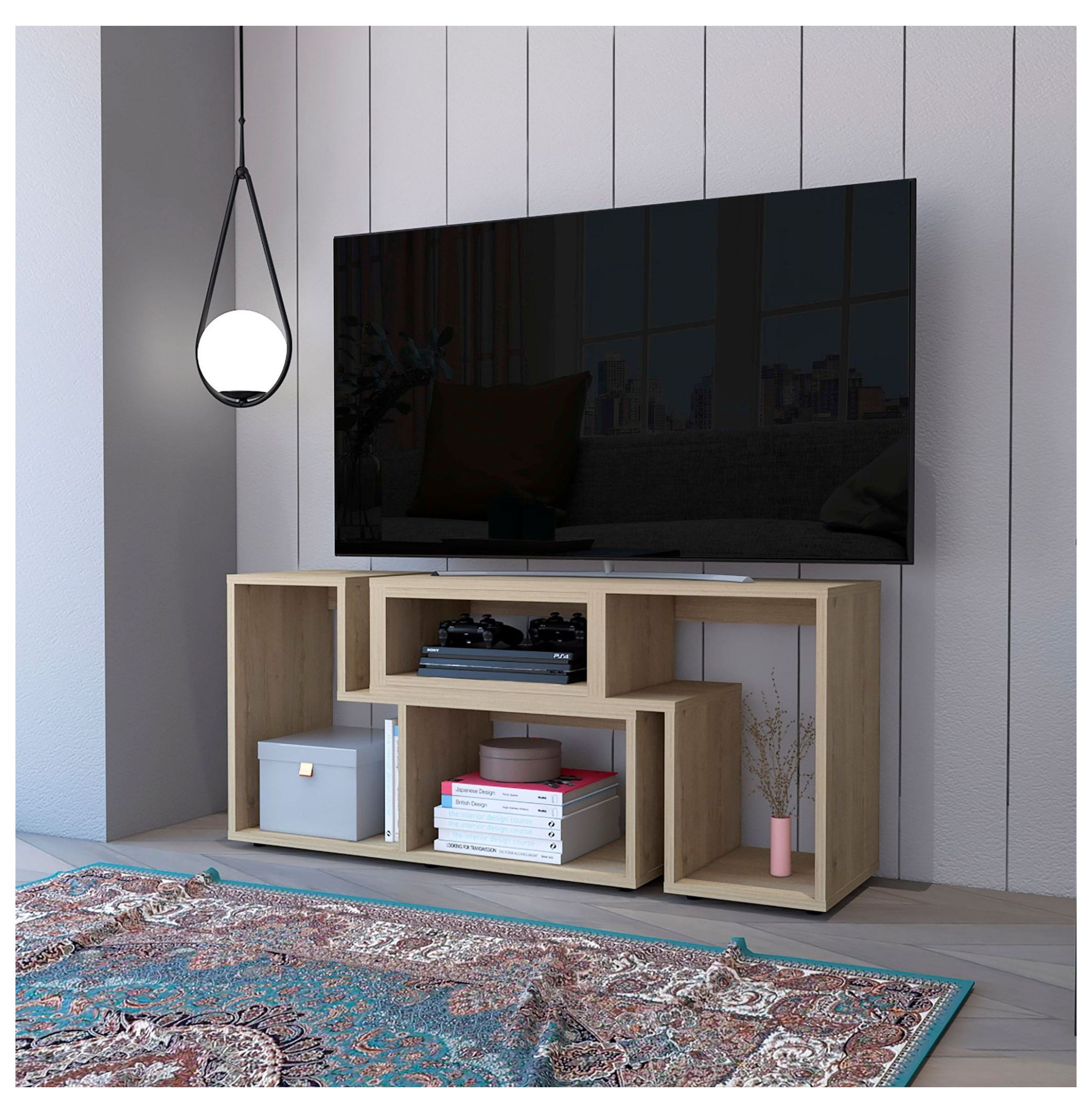 Extendable TV Stand with Shelves, 39-90" Black Entertainment Center ...
