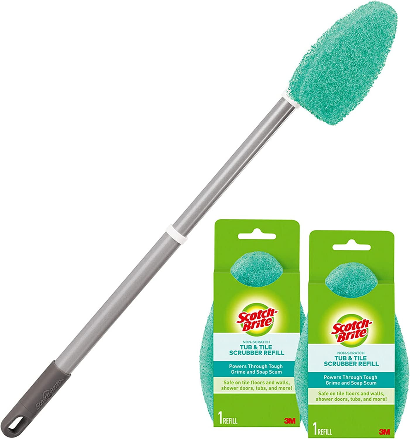 Extendable Tub & Tile Scrubber Kit, Includes 1 Handle and 3 Non-Scratch ...
