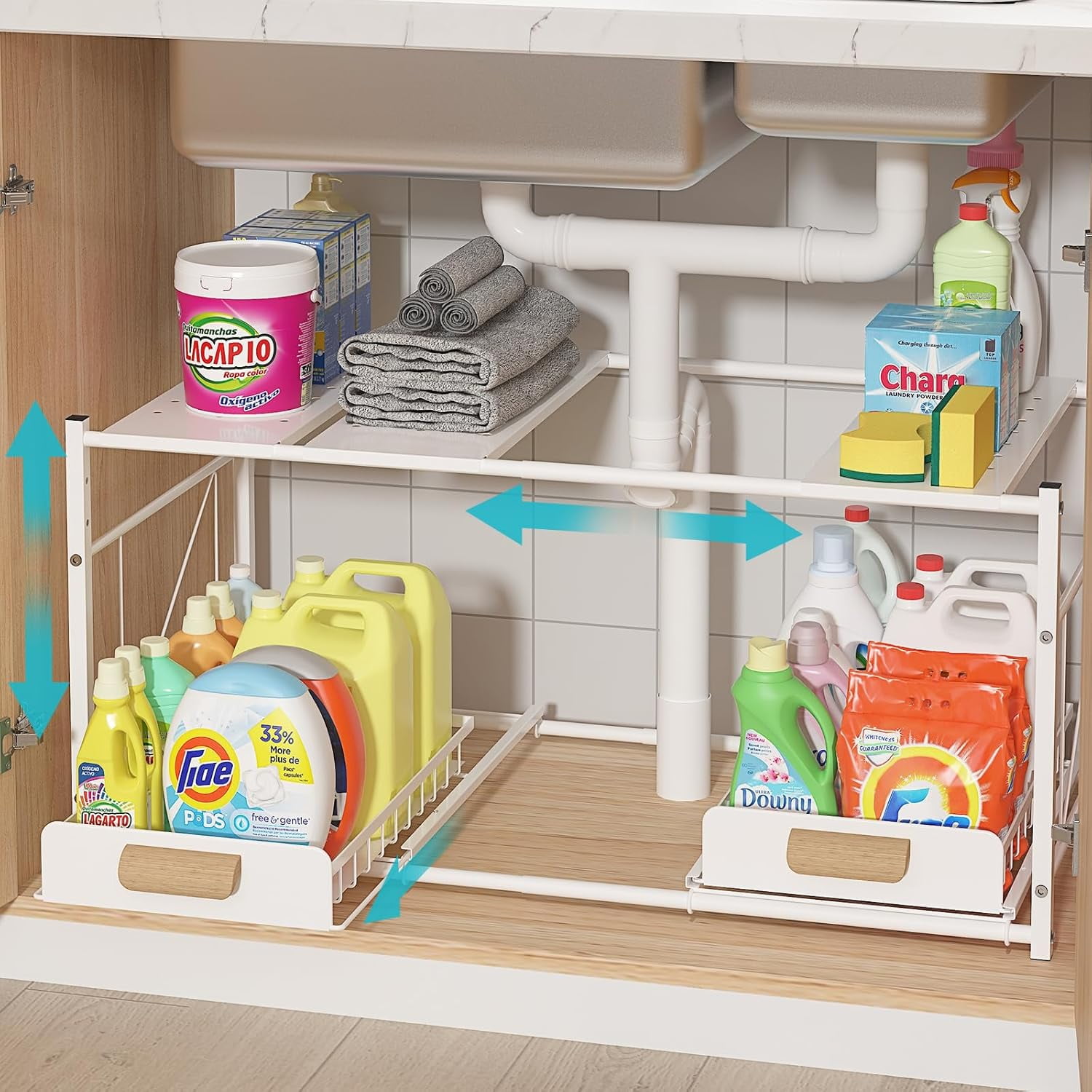 vhibuon Extendable Under Sink Organizer 2 Tier Expandable Under Cabinet ...