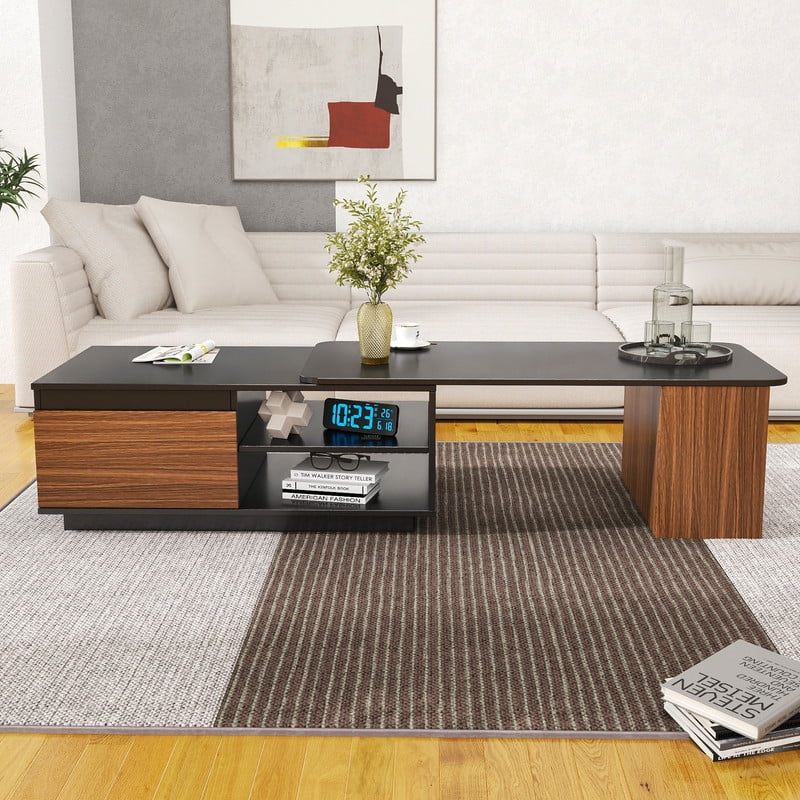 Extendable Wood Coffee Table with Storage Drawers, Adjustable Length ...