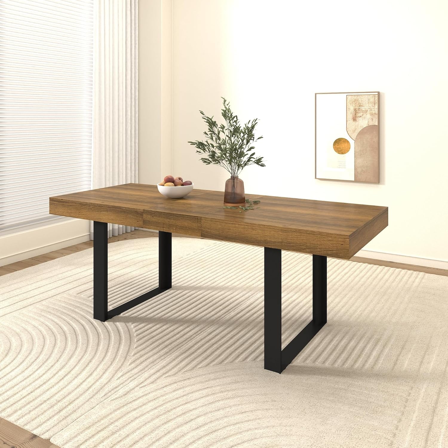 Extendable Wood Dining Table, Large 62.99"/70.87" Rustic Kitchen Dining ...