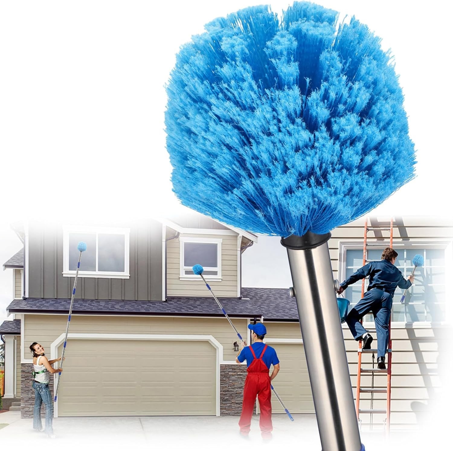 Extended Cobweb Duster with 8-Foot Pole - Medium Bristle Brush for ...