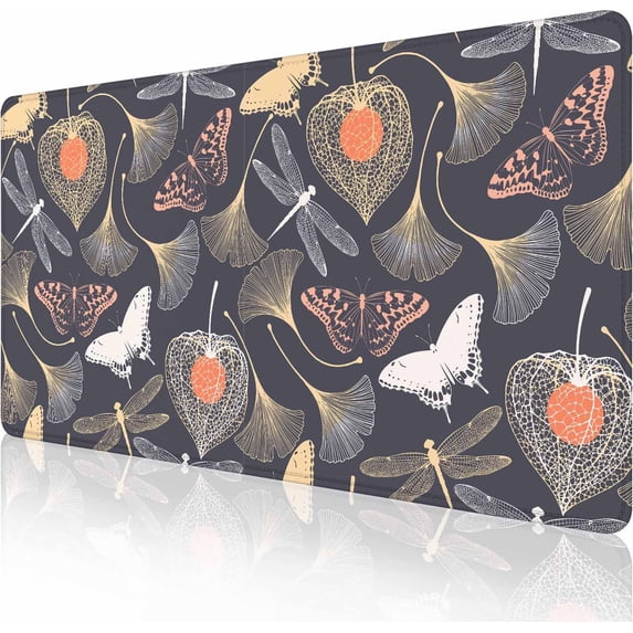 Extended Floral Gaming Mouse Pad with Ginkgo Leaf Pattern, Stitched ...