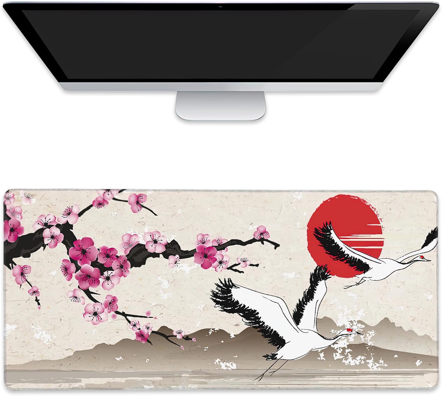 Extended Gaming Mouse Pad Sakura Branch and Flying Herons Large ...