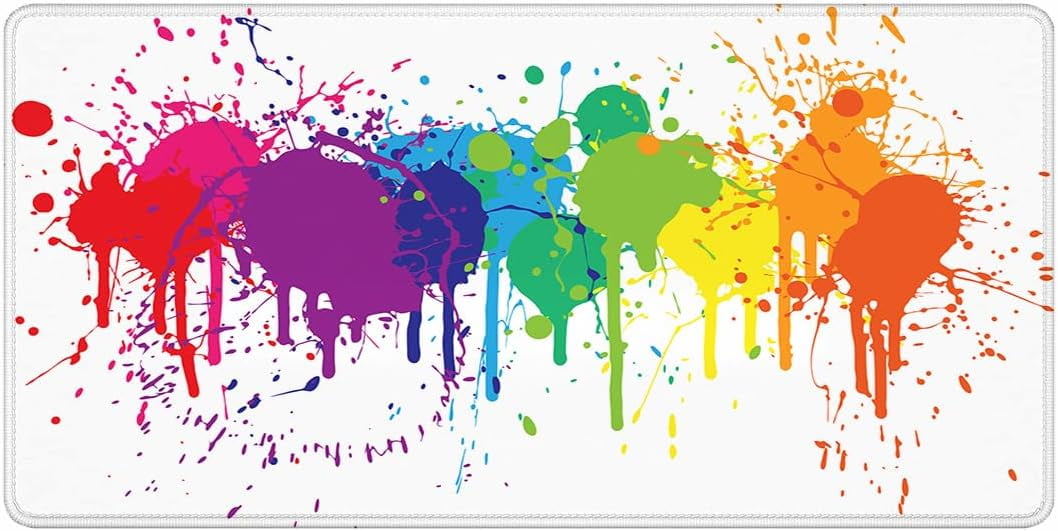 Extended Large Gaming Desk Mat, Colorful Rainbow Paint Splatters Non ...