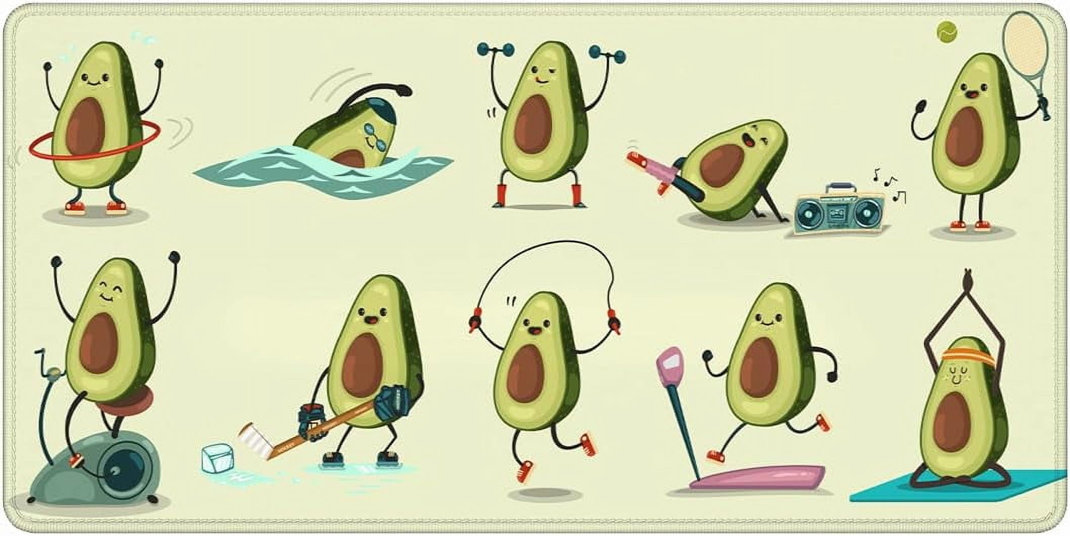 Extended Large Gaming Desk Mat, Cute Cartoon Avocado Doing Exercises ...