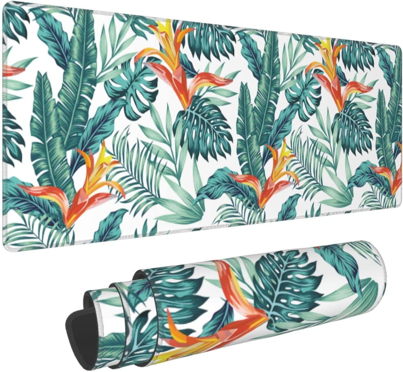 Extended Large Gaming Mouse Pad, Tropical Leaves XL Full Desk Mousepad ...
