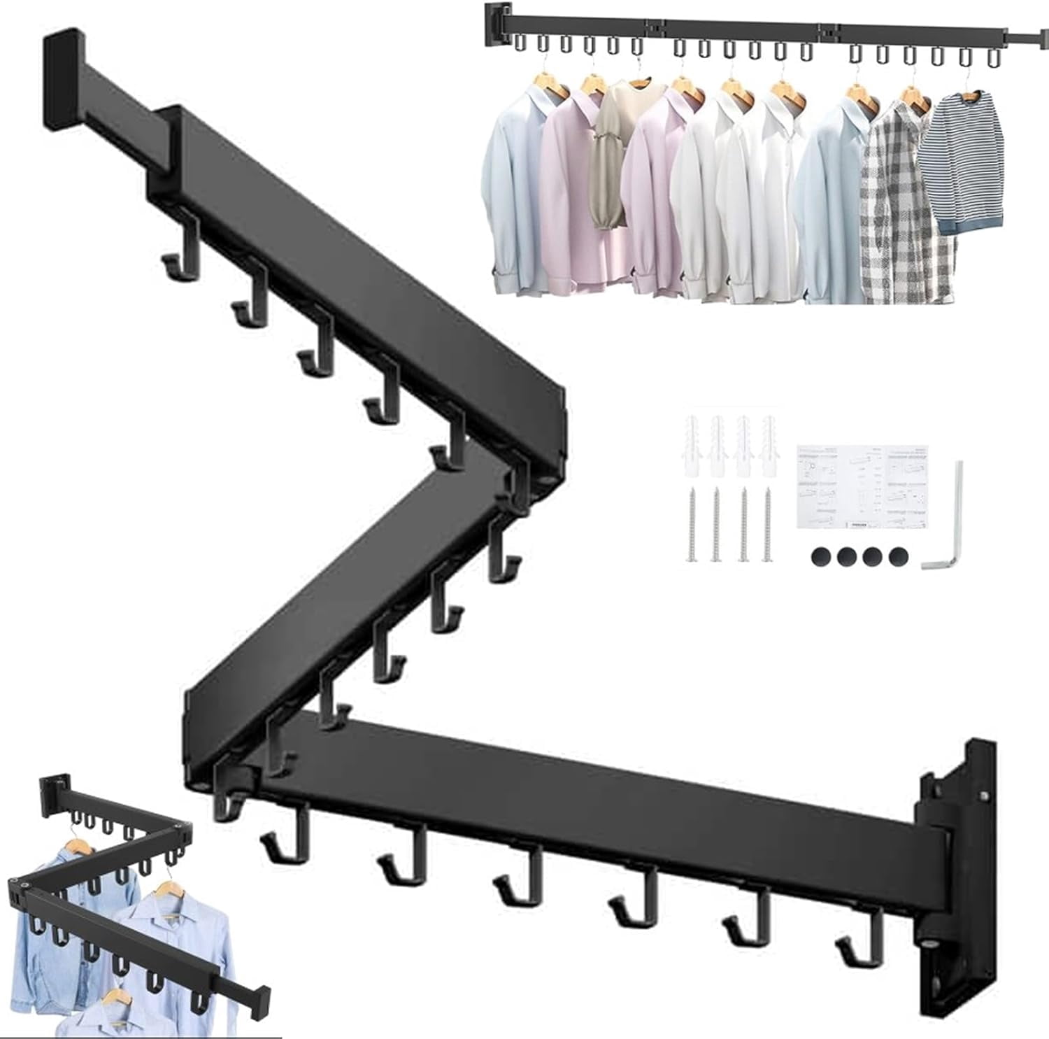 Extended Laundry Rack by Wall, Wall Mount Folding Clothes Drying Rack ...