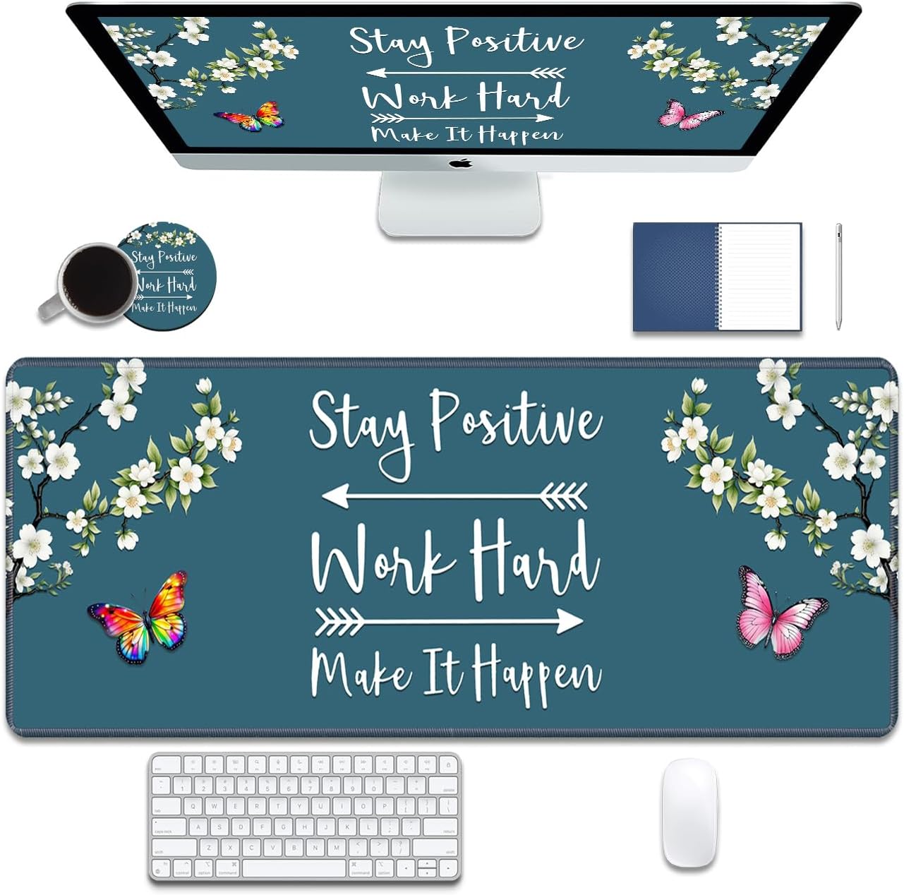 Extended Mouse Pad with Coasters, Stay Positive Work Hard and Make It ...