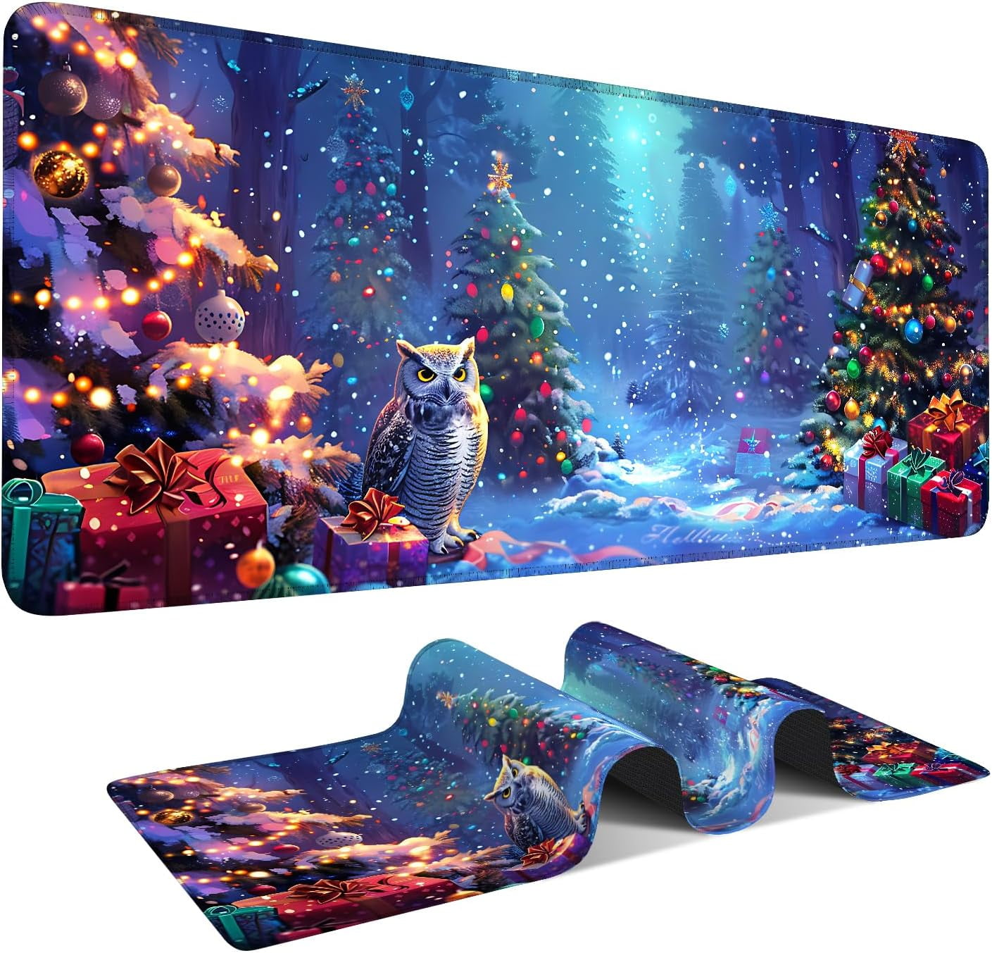 Extended Non-Slip Rubber Base Mouse Pad 35.5×15.8 Inch – Christmas Owl ...