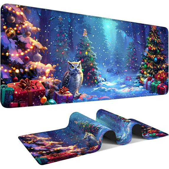 Extended Non-Slip Rubber Base Mouse Pad 35.5×15.8 Inch – Christmas Owl ...
