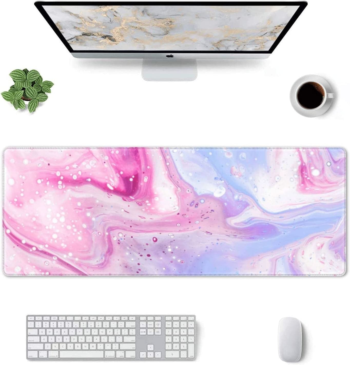 Extended Purple Marble Gaming Mouse Pad XXL with Stitched Edges, Long ...
