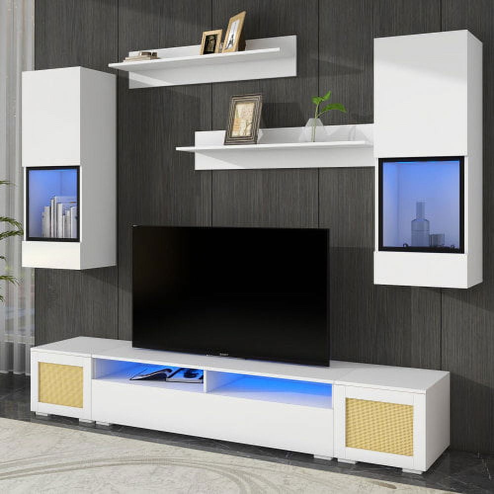 Extended, Rattan Style Entertainment Center, 7 Pieces Floating TV ...