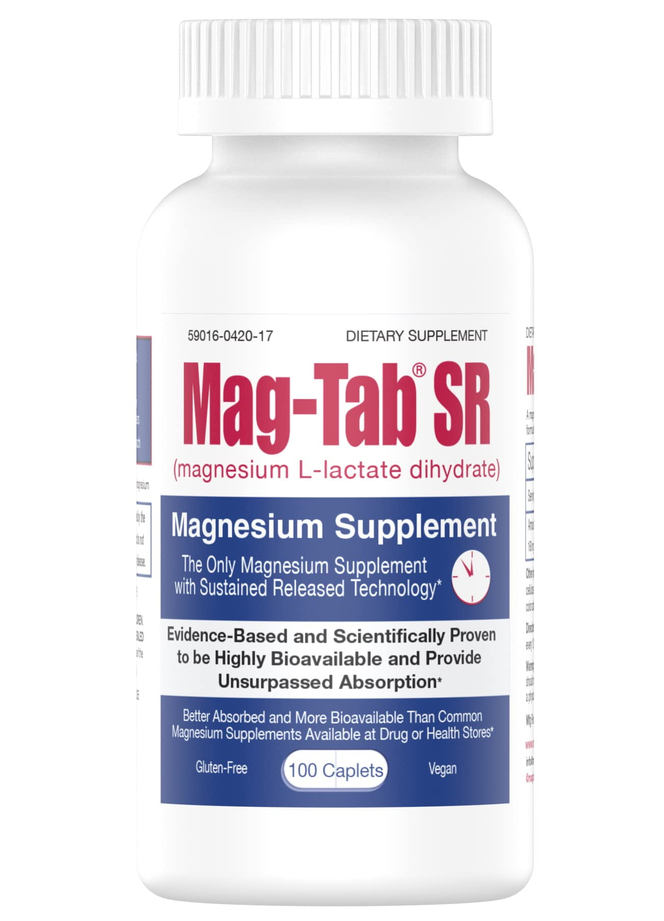 Mag-Tab SR Tablets, 100 Count: Extended Release Magnesium Lactate 10x ...