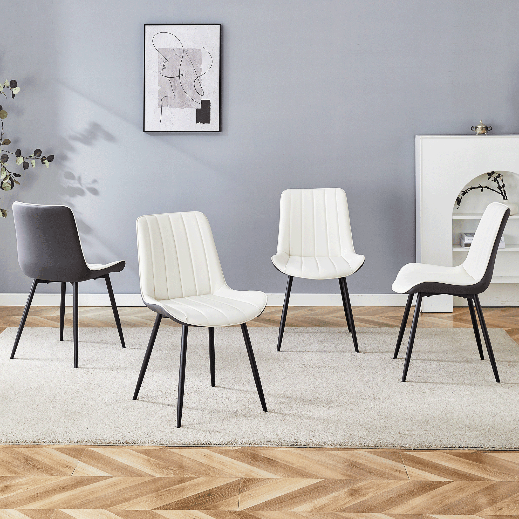 Extended Seat Cushion PU Dining Chair Set - Four Pieces.Smooth line ...