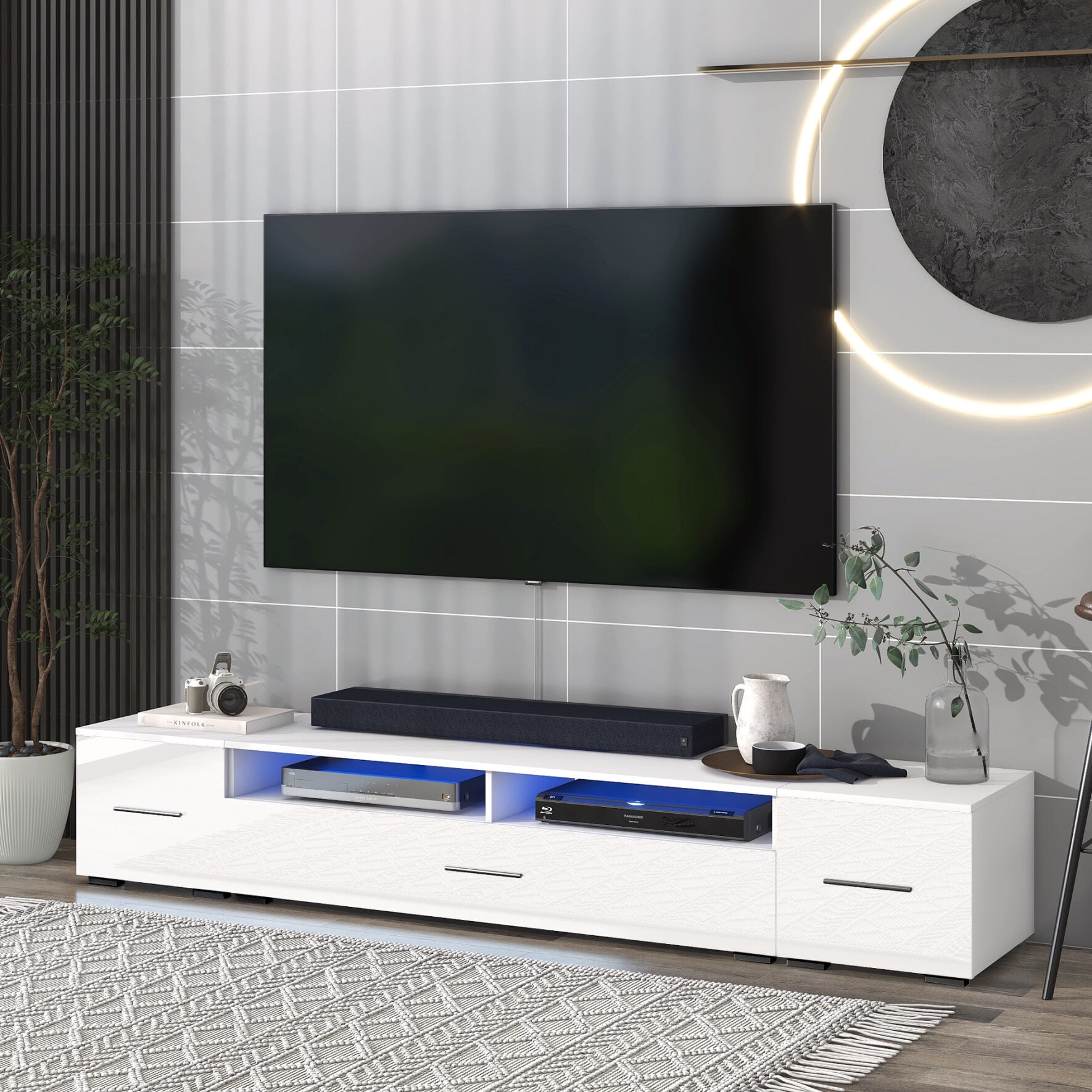 Extended TV Stand, Modern Minimalist Style TV Cabinet with Color ...