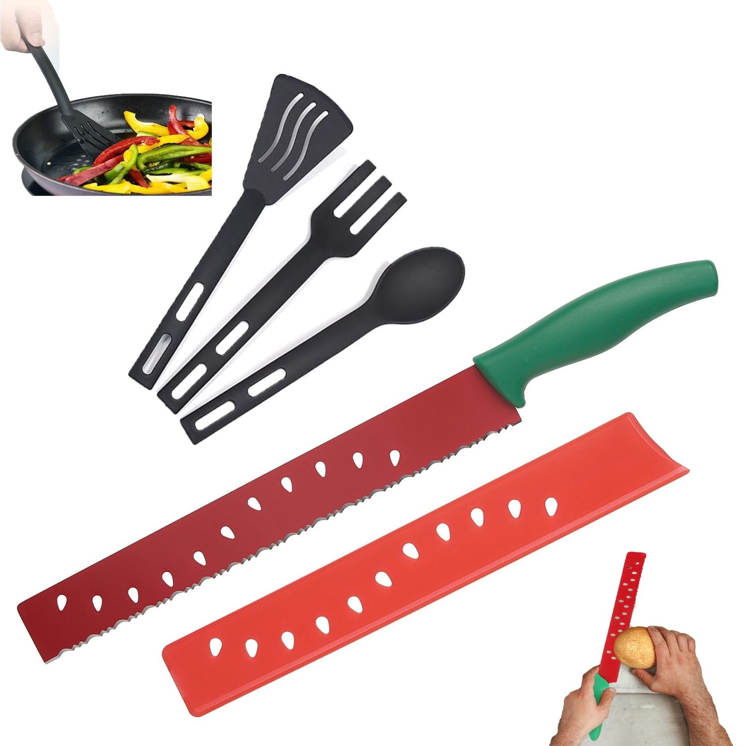 Extended Watermelon Knife, with Mini Nylon Kitchen Utensils Set ...