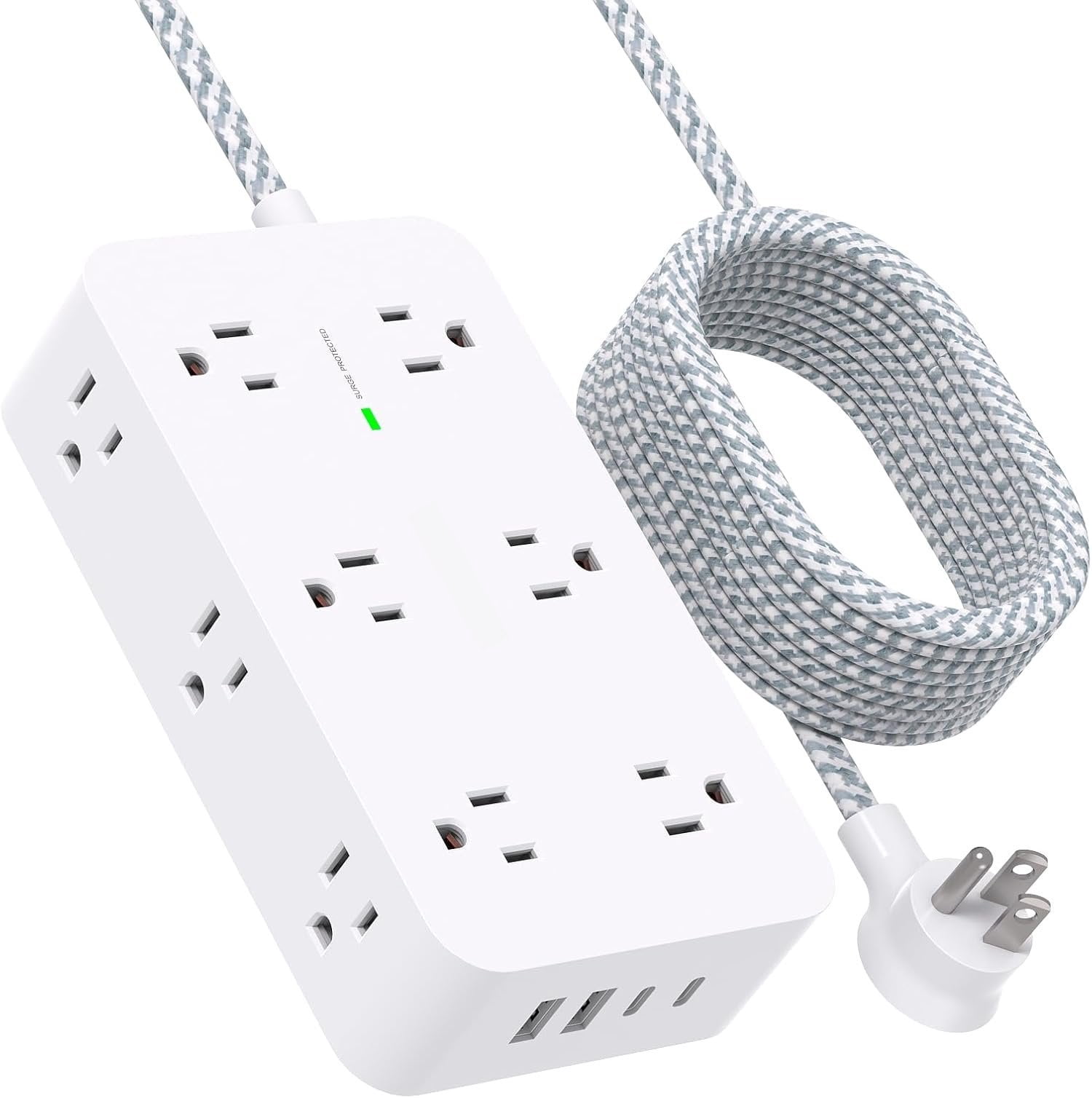 Extension Cord 10 Ft, Surge Protector with 12 Outlets 4 Ports (2USB C ...