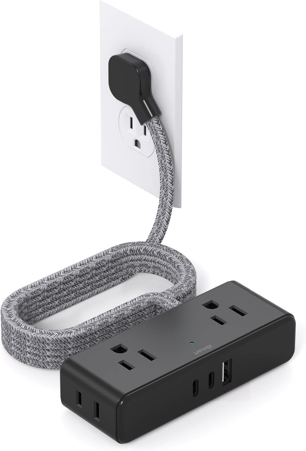 Extension Cord 10 ft, Flat Plug Power Strip, 4 Widely Outlets with 3 ...