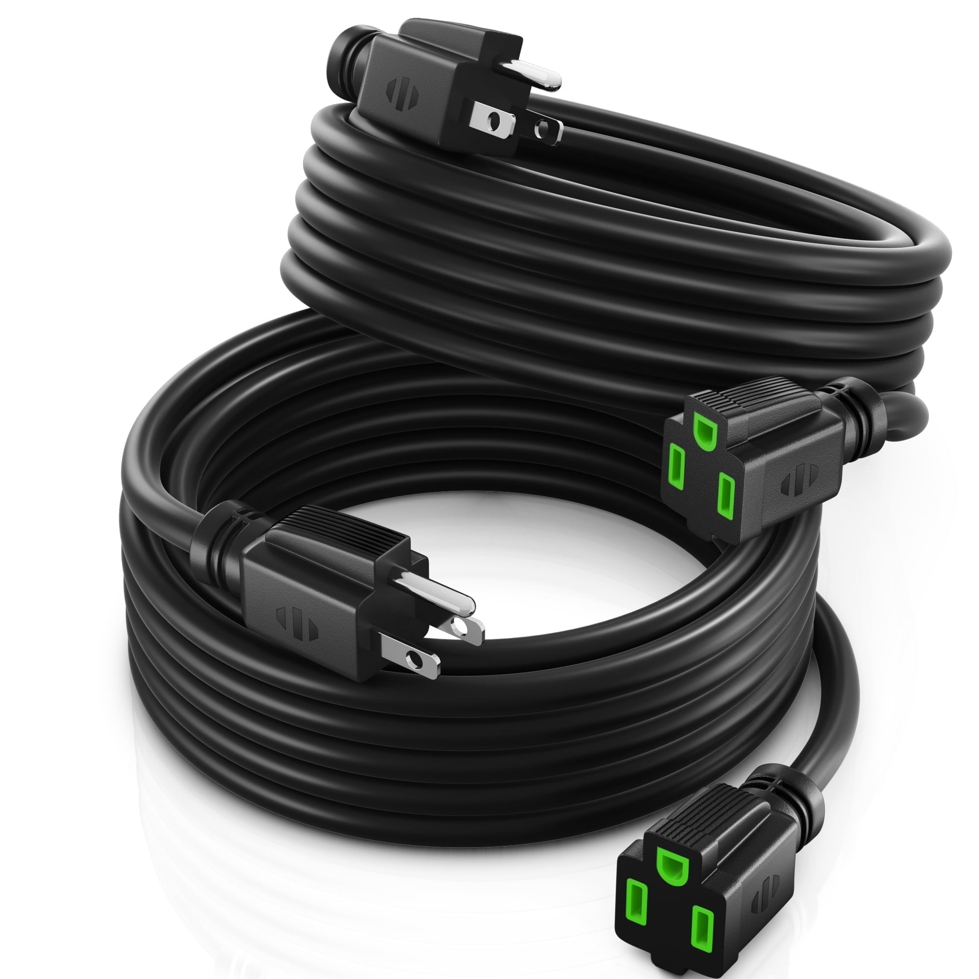 Extension Cord 12 Ft Black (2 Pack ) Power Cords Indoor 16 Gauge Wire ...