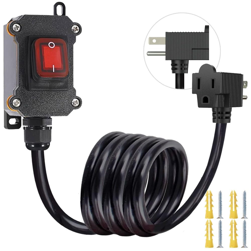 Extension Cord with 14AWG Cable Piggyback Plug(3-Pronged) On/Off Switch ...