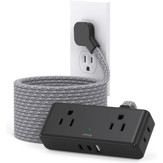 Extension Cord 15 ft, Flat Plug Power Strip, Long Power Strip, 4 Widely ...