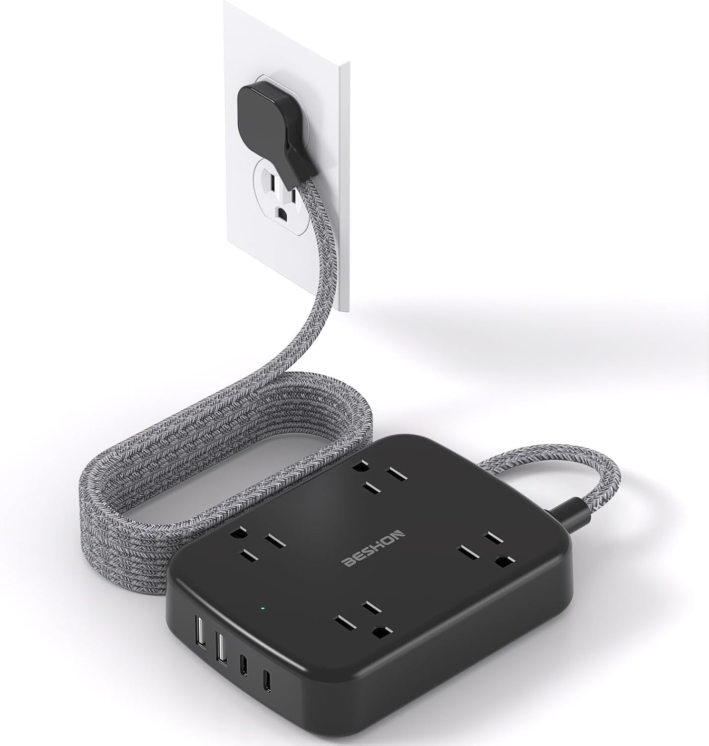 Extension Cord 15 ft, Long Power Strip with 2 USB C, Flat Plug Power ...